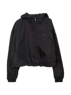 Prada Re-nylon Hooded Jacket With Triangle Logo - Black