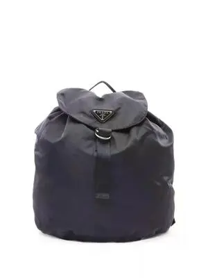 Prada 2010s Logo-plate Drawstring Backpack - Blue