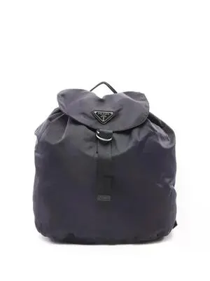 Prada Prada Logo Plate Drawstring Backpack Blue