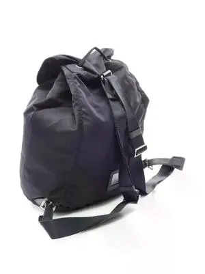 Prada Logo Plate Drawstring Backpack - Blue