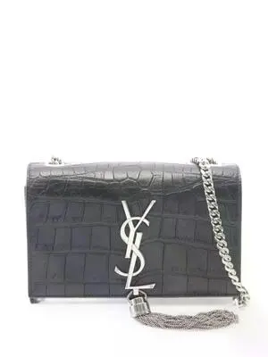 Saint Laurent 2010s Kate Croc-embossed Leather Shoulder Bag - Black