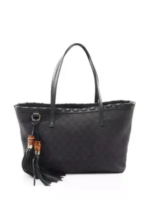 Gucci 2010s Gg Pattern Bamboo Tote Bag - Black