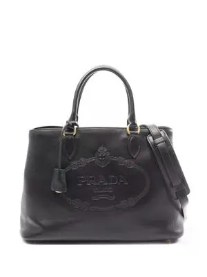 Prada Logo-jacquard Leather Handbag - Black