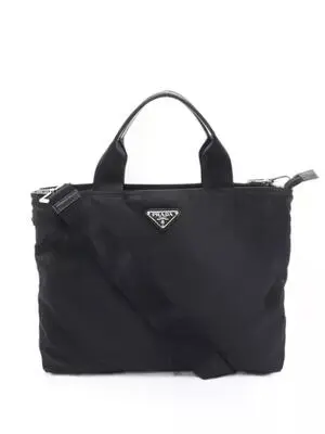 Prada 2000s Triangle Logo Tote Bag - Black