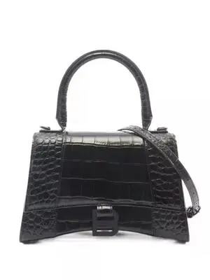 Balenciaga 2010s Small Hourglass Croc-embossed Tote Bag - Black