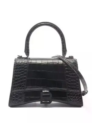 Balenciaga Small Hourglass Croc-embossed Tote Bag - Black