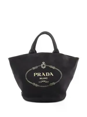 Prada Canapa Logo Print Tote Bag - Black