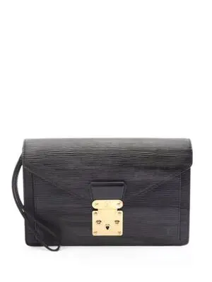 LOUIS VUITTON 2002 Pochette Sellier Dragonne Epi-leather Clutch Bag - Black