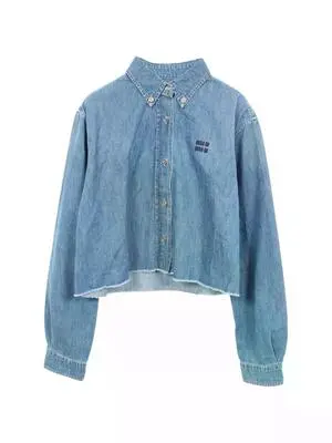 Miu Miu Cropped Logo-embroidered Denim Shirt - Blue