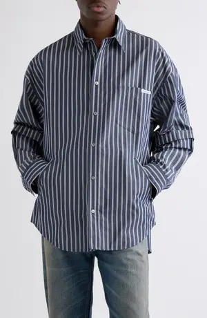 Acne Studios Satero Oversize Stripe Double Sleeve Poplin Button-up Shirt - Blue/white