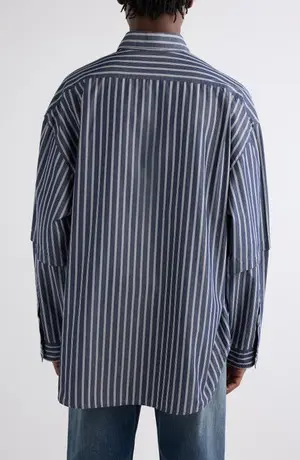 Acne Studios Satero Oversize Stripe Double Sleeve Poplin Button-up Shirt