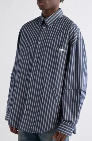 Acne Studios Satero Oversize Stripe Double Sleeve Poplin Button-up Shirt