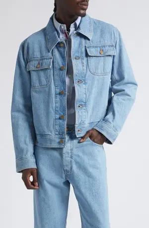 Thom Browne Selvedge Denim Backstrap Utility Jacket - Light Blue