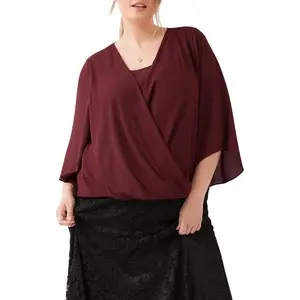 Karen Kane Draped Crossover Flutter Sleeve Top - Wine