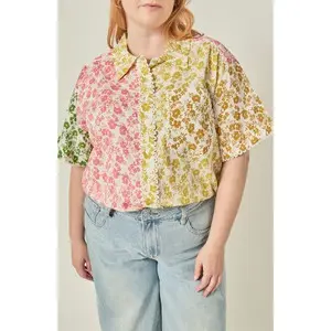 English Factory Floral Colorblock Shirt - Yellow Multi