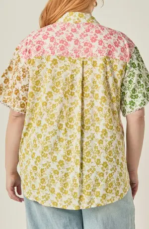 English Factory Floral Colorblocked Linen-rich Shirt