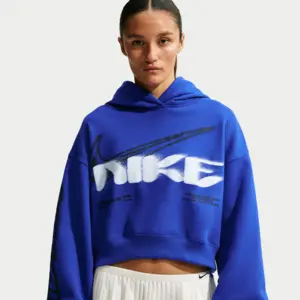 Nike Studio Fleece Cropped Oversized Pullover Hoodie - Blue