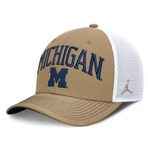 JORDAN Michigan Primetime Arched Brand Dri-fit College Trucker Adjustable Hat - Brown