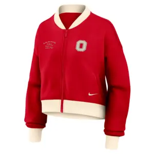 Nike Ohio State Academic College Oversized Cropped Full-zip Bomber Jacket - Red