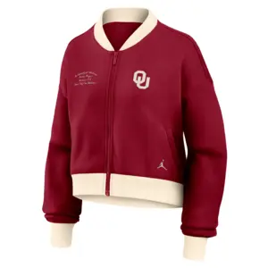 Nike Oklahoma Academic Jordan Brand College Oversized Cropped Full-zip Bomber Jacket - Red