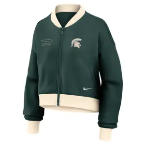 Nike Michigan State Academic College Oversized Cropped Full-zip Bomber Jacket - Green