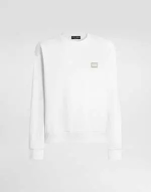 Dolce & Gabbana Jersey Sweatshirt With Logo Plate - White