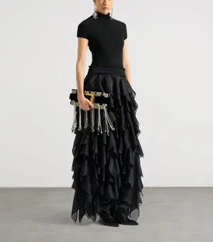 Balmain Silk Ruffled Maxi Skirt
