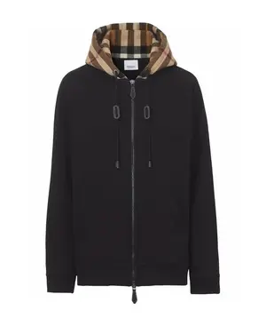 Burberry Check Hood Cotton Blend Zip Hoodie