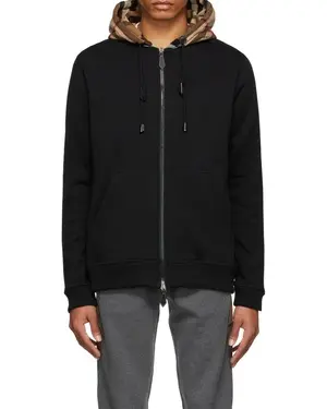 Burberry Check Hood Cotton Blend Zip Hoodie