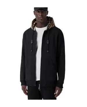Burberry Check Hood Cotton Blend Zip Hoodie