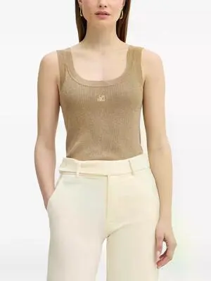 Luisa Spagnoli Zaida Ribbed-knit Logo-embroidered Top - Neutrals
