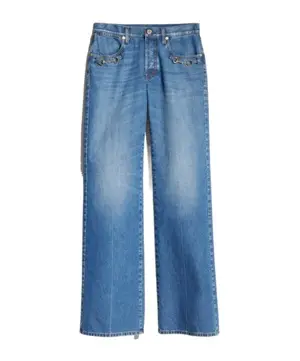 Gucci Bootcut Cotton Denim Pants With Horsebit Detail - Blue