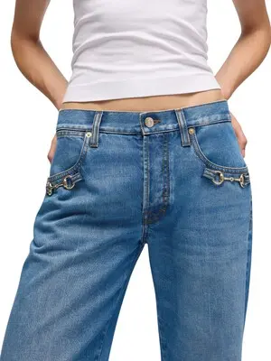 Gucci Bootcut Cotton Denim Pants With Horsebit Detail