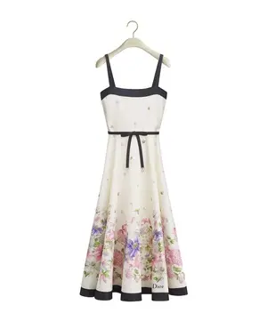 Dior Mid-length Flared Dress With Belt - White