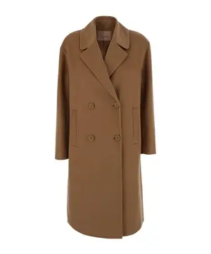 TWINSET Double-breasted Long Coat - Coffee Color