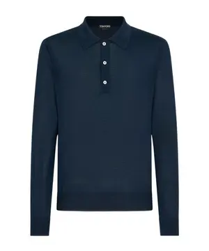 TOM FORD Long-sleeved Knit Polo Shirt - Deep Navy Blue