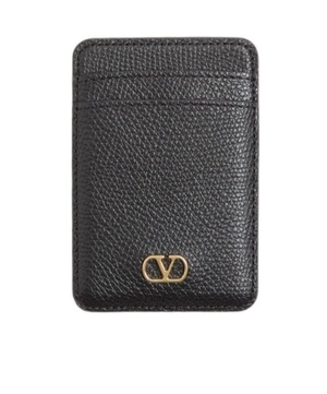 Valentino Garavani Vlogo Signature Magnetic Cardholder In Grainy Calfskin - Black