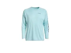 Columbia Big And Tall Pfg Terminal Tackle Long Sleeve Shirt Clothing Marine Light/nocturnal Logo - Blue