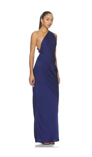 Misha Collection The Isadora Satin Gown - Deep Blue