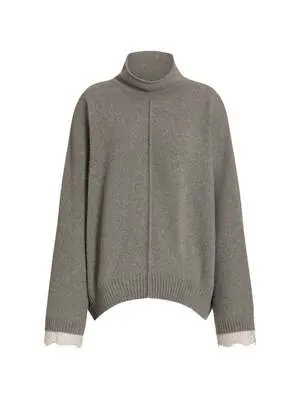 Alberta Ferretti Cashmere Turtleneck Sweater With Lace Detailing - Multicolor