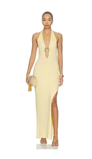 RUNAWAY THE LABEL Halter Knit Maxi Dress - Lemon