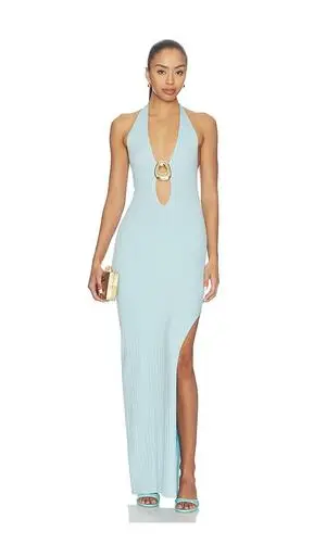 RUNAWAY THE LABEL Lilabelle Halter Knit Maxi Dress In Baby Blue - Sky Blue