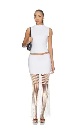 MORE TO COME Nolani Fringe Maxi Skirt Set - White
