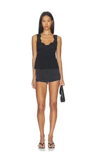 Free People Petal Party Shapeless Lace Trim Top - Black