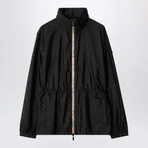 Burberry Technical Nylon Zip-up Jacket With Check Trim - Black
