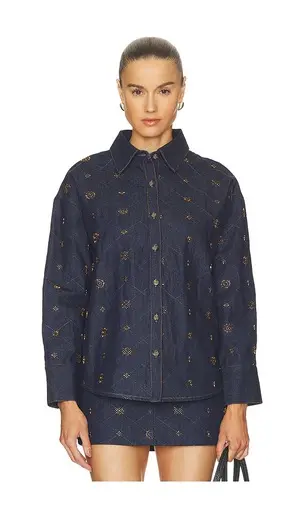 Line & Dot Attina Shacket In Blue