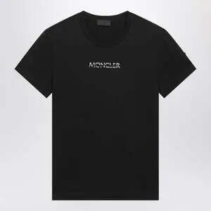 Moncler Cotton T-shirt With Embroidered Logo - Black