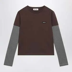 Miu Miu Layered Cotton Jersey T-shirt - Brown
