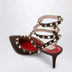 Valentino Garavani Suede Rockstud Pumps With Buckle Ankle Straps - Brown