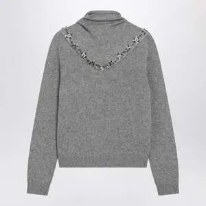 Prada Grey Cashmere Sweater With Jeweled Scarf
